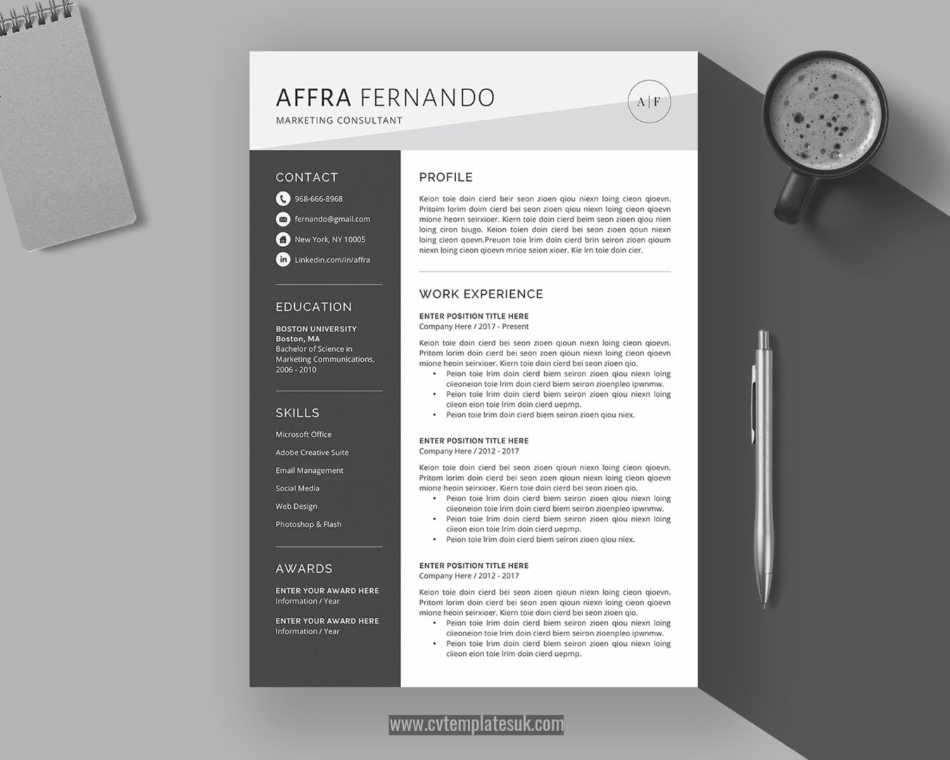 Microsoft Word CV Template, Curriculum Vitae, Professional Resume ...