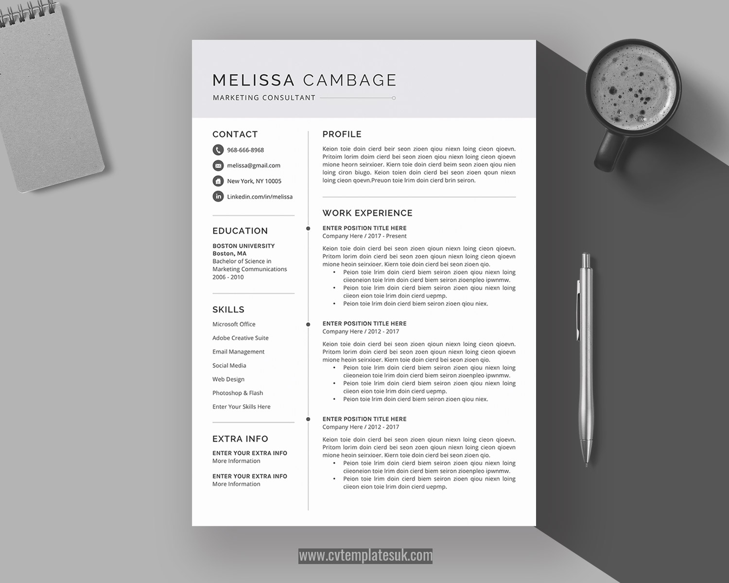 Minimalist CV Template Design Curriculum Vitae Professional Resume 