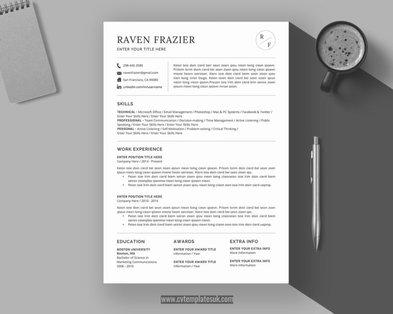 Editable CV Template UK, Resume Template UK, MS Word CV Format, Modern ...