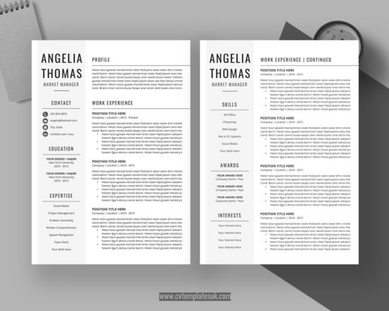 Editable CV Template UK, Resume Template UK, MS Word CV Format, Modern ...