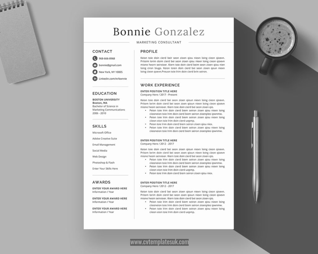 Modern Resume / CV Templates for MS Word, with Cover Letter and ...
