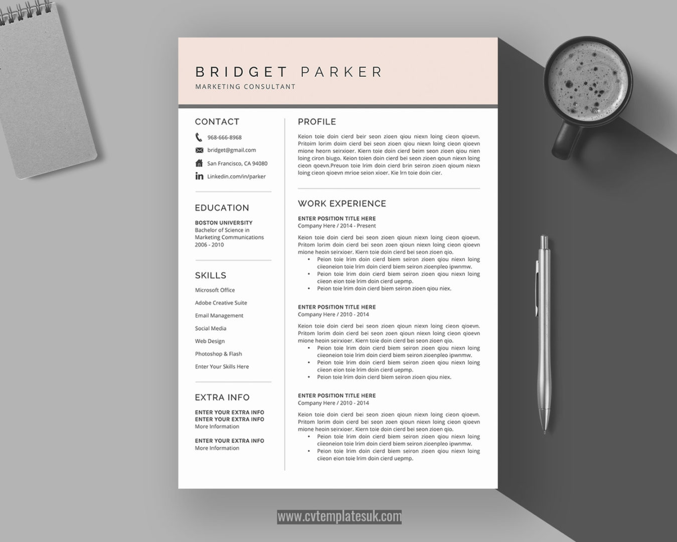 Editable CV Template UK, Resume Template UK, MS Word CV Format, Modern ...
