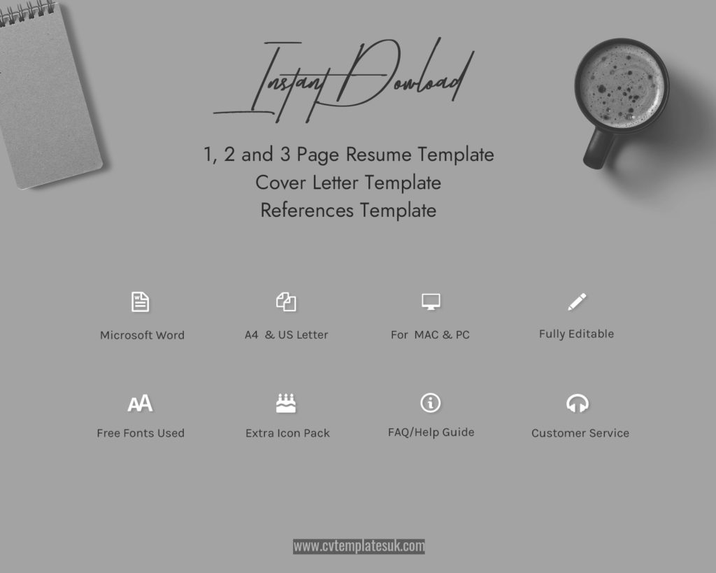 Editable CV Template UK, Resume Template UK, MS Word CV Format, Modern ...